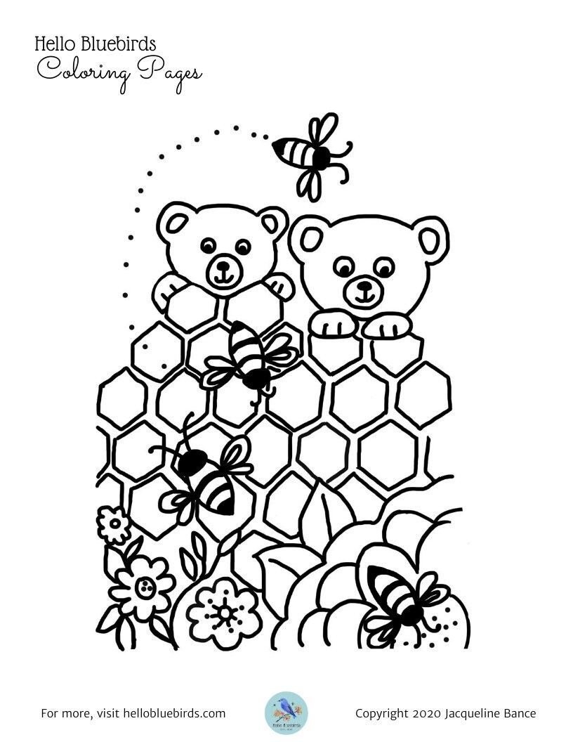 Bees and Bears Original Coloring Page (PDF Download) by Jacqueline ...