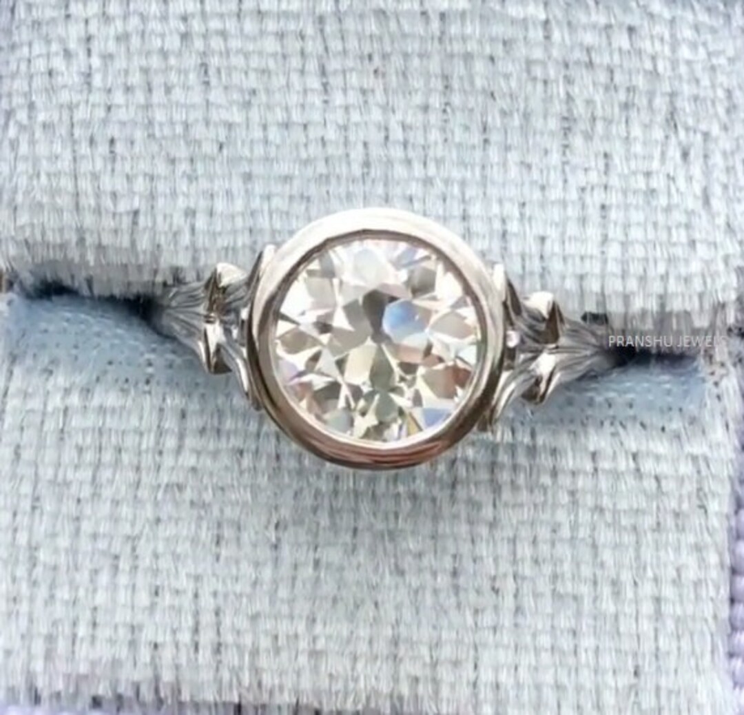 Art Deco Vintage Style Solitaire Ring Round Moissanite Bezel - Etsy