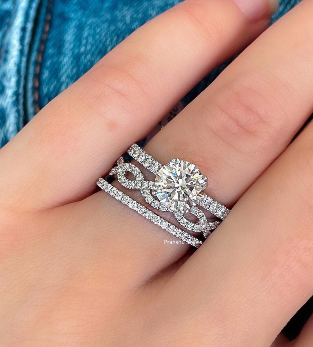 Three Piece Bridal Ring Set, Full Eternity Infinity Wedding Ring Set ...