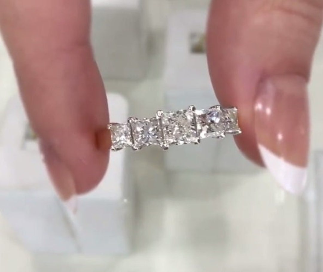 5 Stone Princess Ring, Princess Moissanite Engagement Ring, Five Stone ...