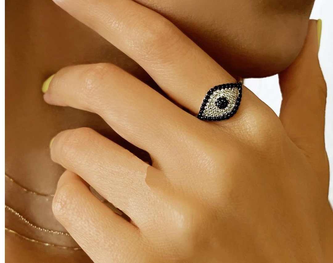Evil Eye Ring, Black Diamond Riing for Women's. Evil Eye Greek Ring ...