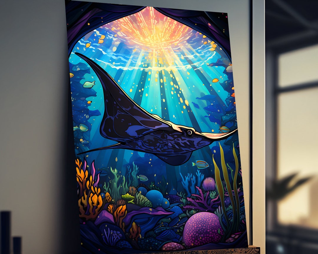 Colorful Underwater Scene Digital Art, Ocean Wildlife, Sting Ray ...
