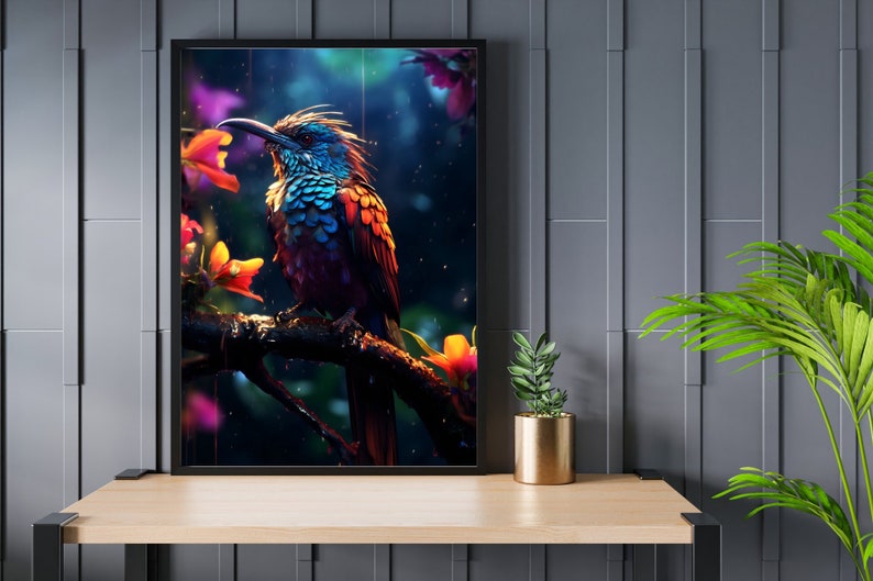 Colorful Bird of Paradise Digital Art, Vibrant Nature Illustration ...