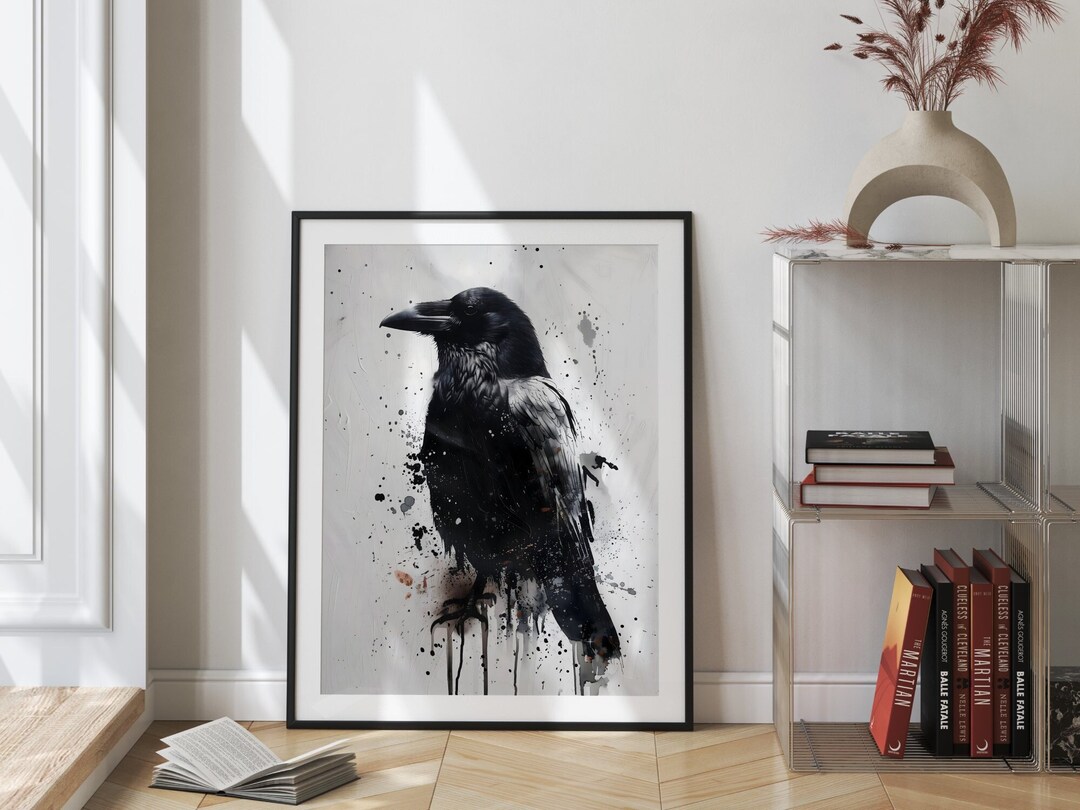 Abstract Raven Art Print, Black and White Bird Illustration, Modern ...