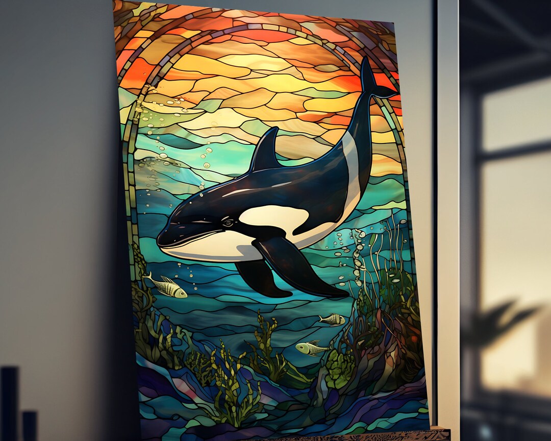 Orca Whale Stained Glass Art, Digital Download, Ocean Life Wall Decor ...