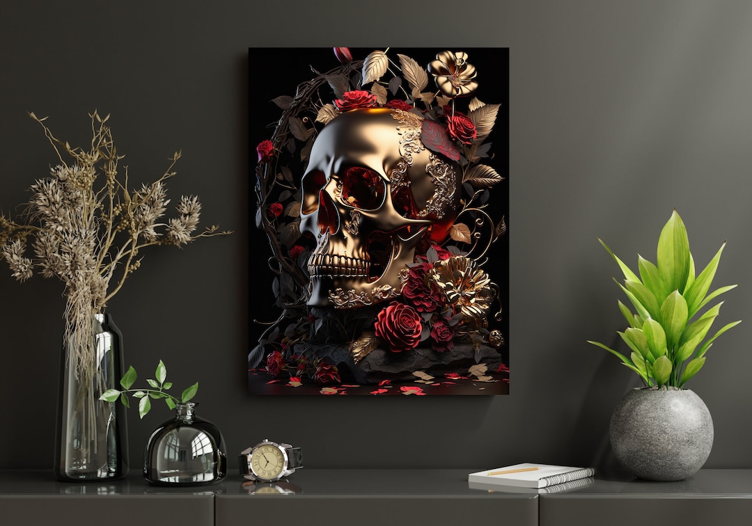 Golden Skull Art Gothic Skull Decor Digital Download Art - Etsy