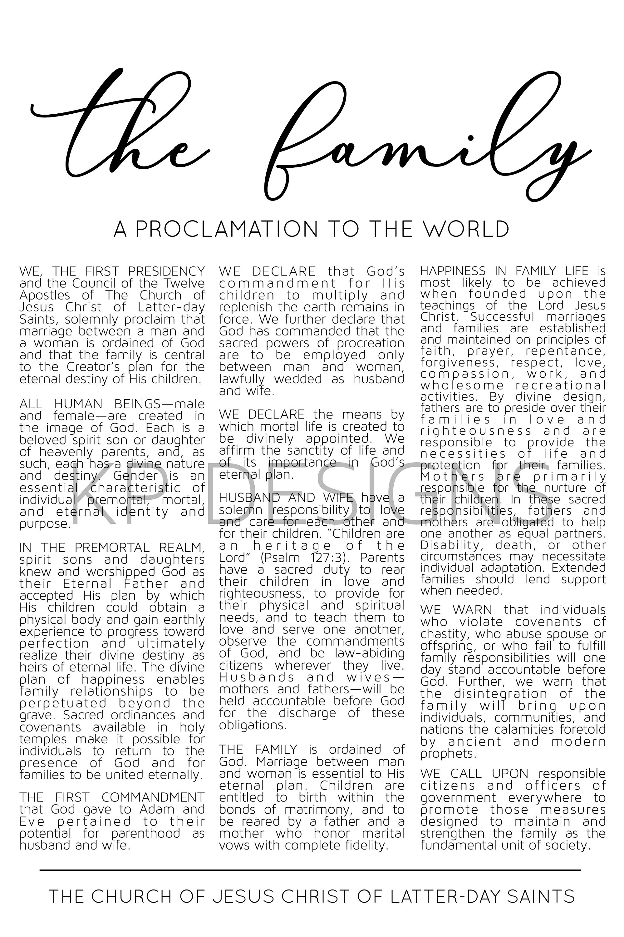 The Family A Proclamation to the World Digital Download, LDS Quotes ...