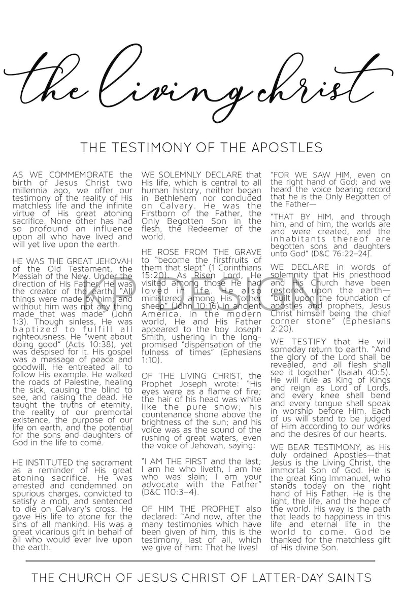 The Living Christ Digital Download, the Testimony of the Apostles, LDS ...
