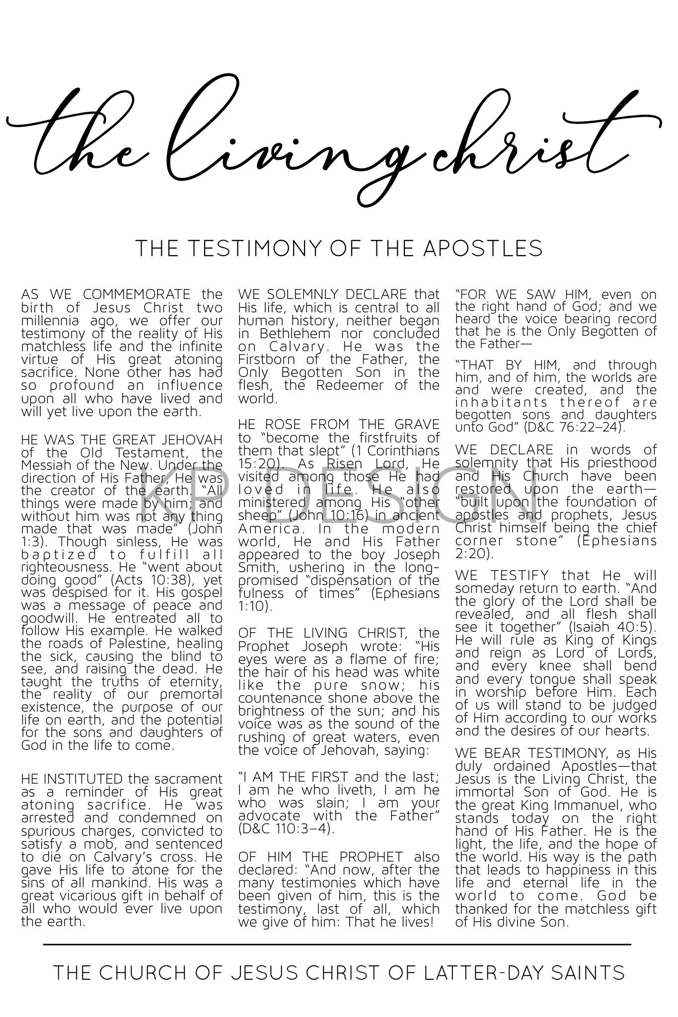 The Living Christ Digital Download, the Testimony of the Apostles, LDS ...