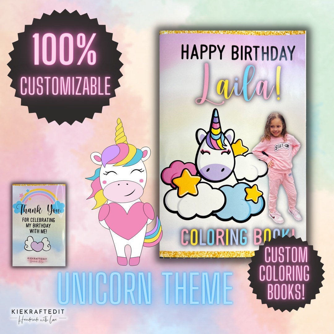 Unicorn Theme Coloring Books | Birthday Custom Coloring Books | ANY ...