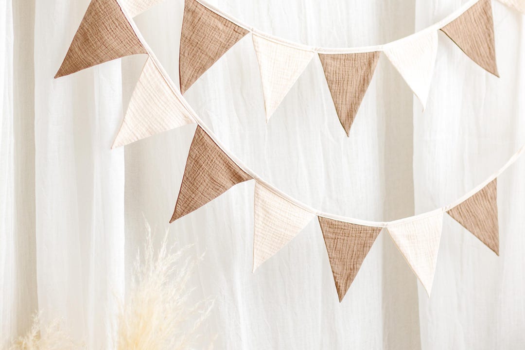 Brown, Red Bunting Banner, Cotton Flags for Nursery, Handmade Wall ...