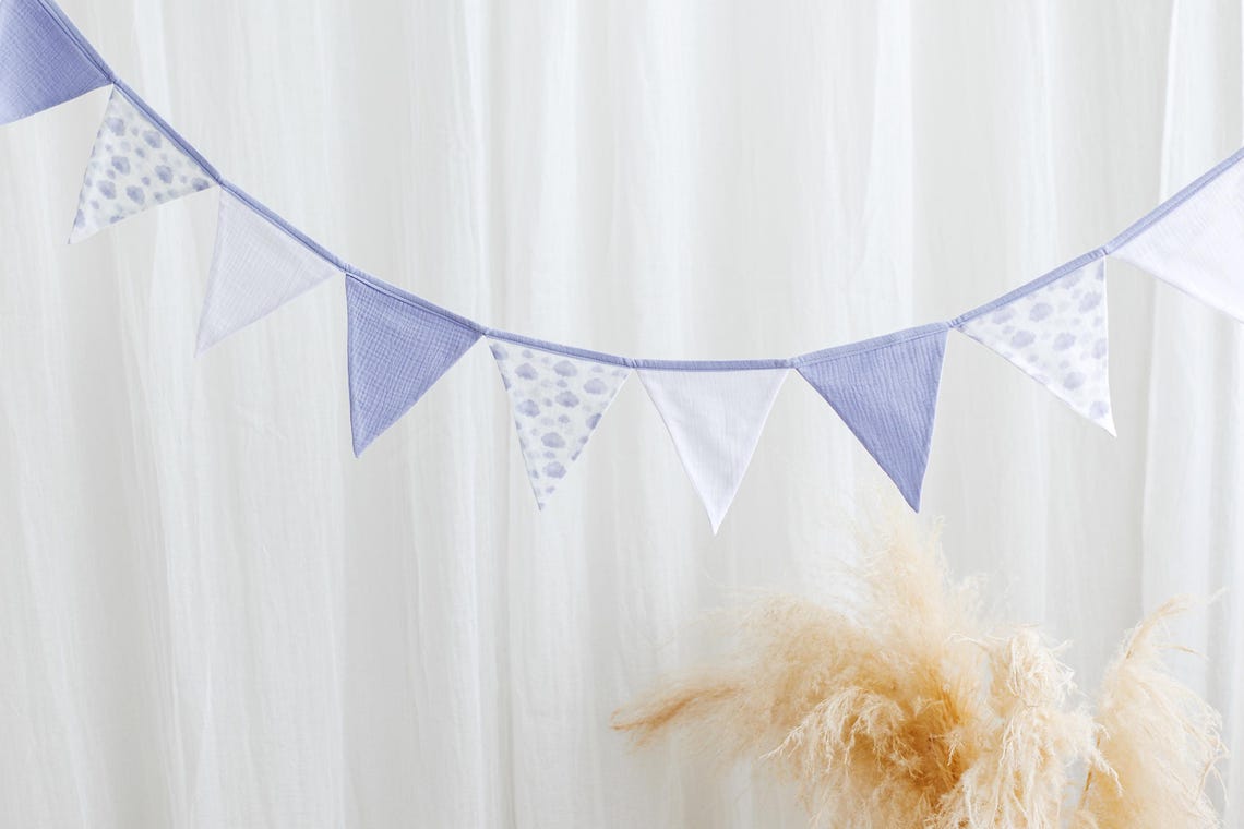 Blue Bunting Banner, Cotton Flags for Nursery, Handmade Wall Hanging ...
