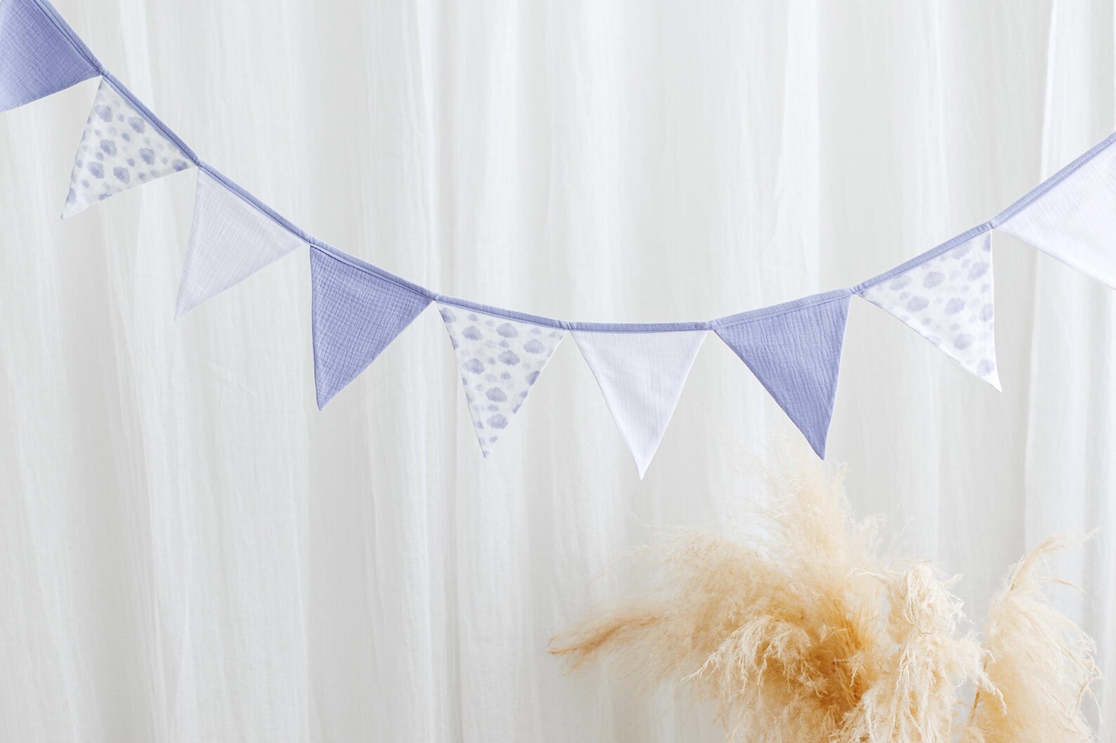 Blue Bunting Banner, Cotton Flags for Nursery, Handmade Wall Hanging ...