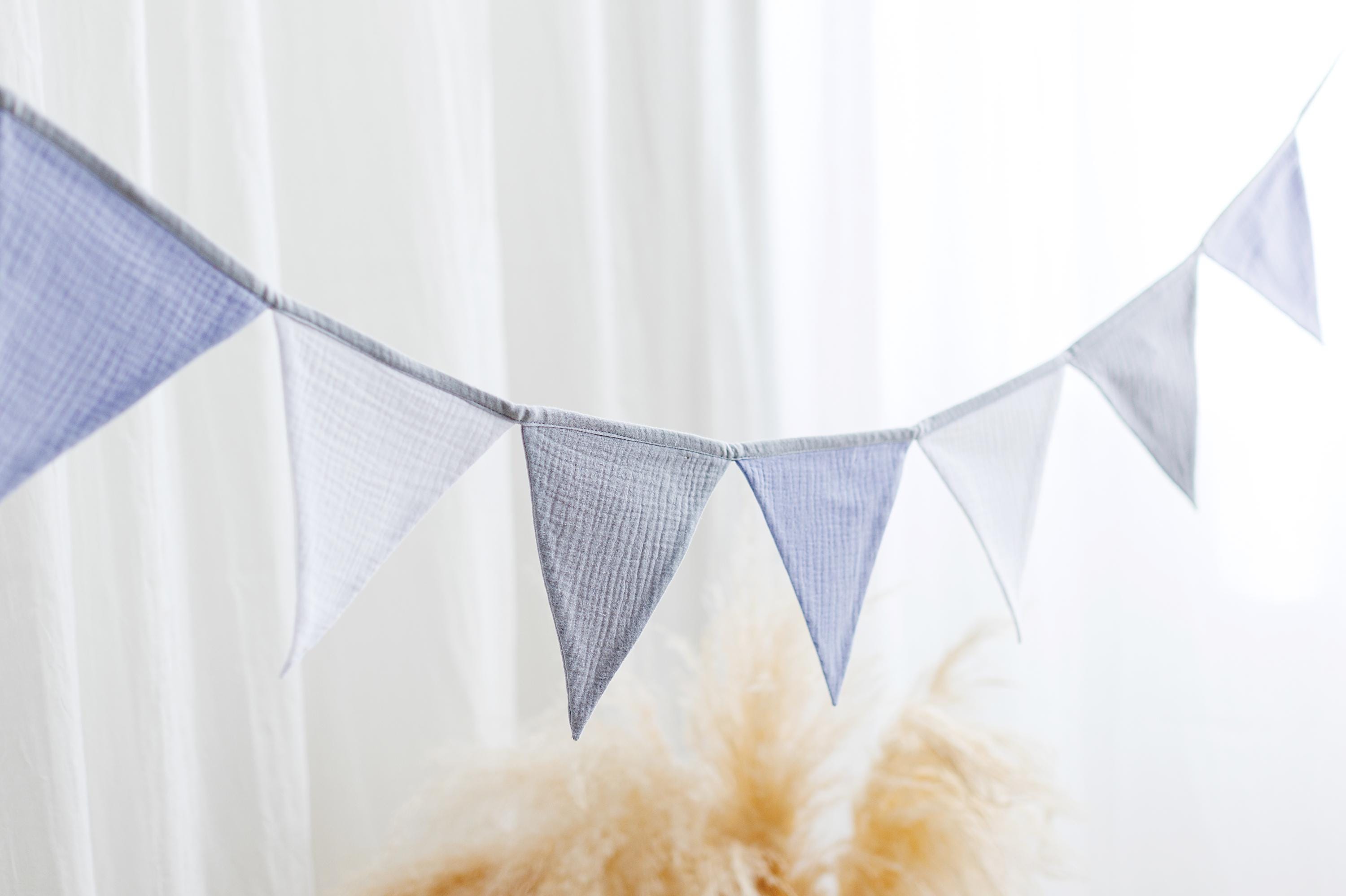 Blue Bunting Banner, Cotton Flags for Nursery, Handmade Wall Hanging ...