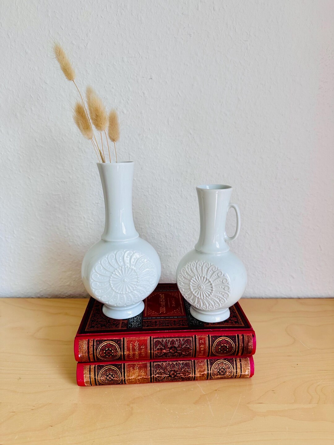 White Vintage KPM Vases in a Set of 2 Handcrafted Mid-century Flower ...
