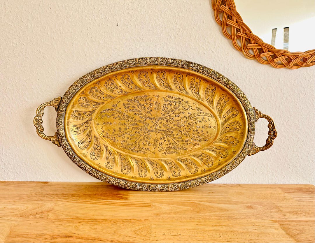 Large Brass Tray Unique Vintage Art Nouveau Decoration Golden XXL ...