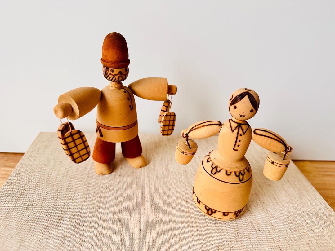 Russian Vintage Folklore Wooden Figures | Retro Peasant Figurines With ...