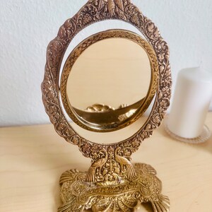 Antique Baroque Brass Table Mirror for Vanity Table | Golden Vintage ...