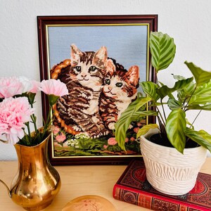 Vintage Cat Embroidery in Wooden Frame - Handmade 1980s | Vintage ...