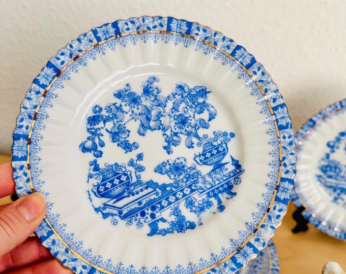 10-piece Vintage Dessert Plate Set in Blue and White by Askania China ...
