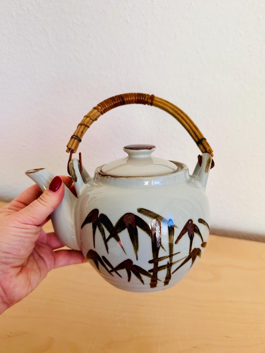Vintage Teapot With Rattan Handle & Bamboo Design Asian Retro Teapot ...
