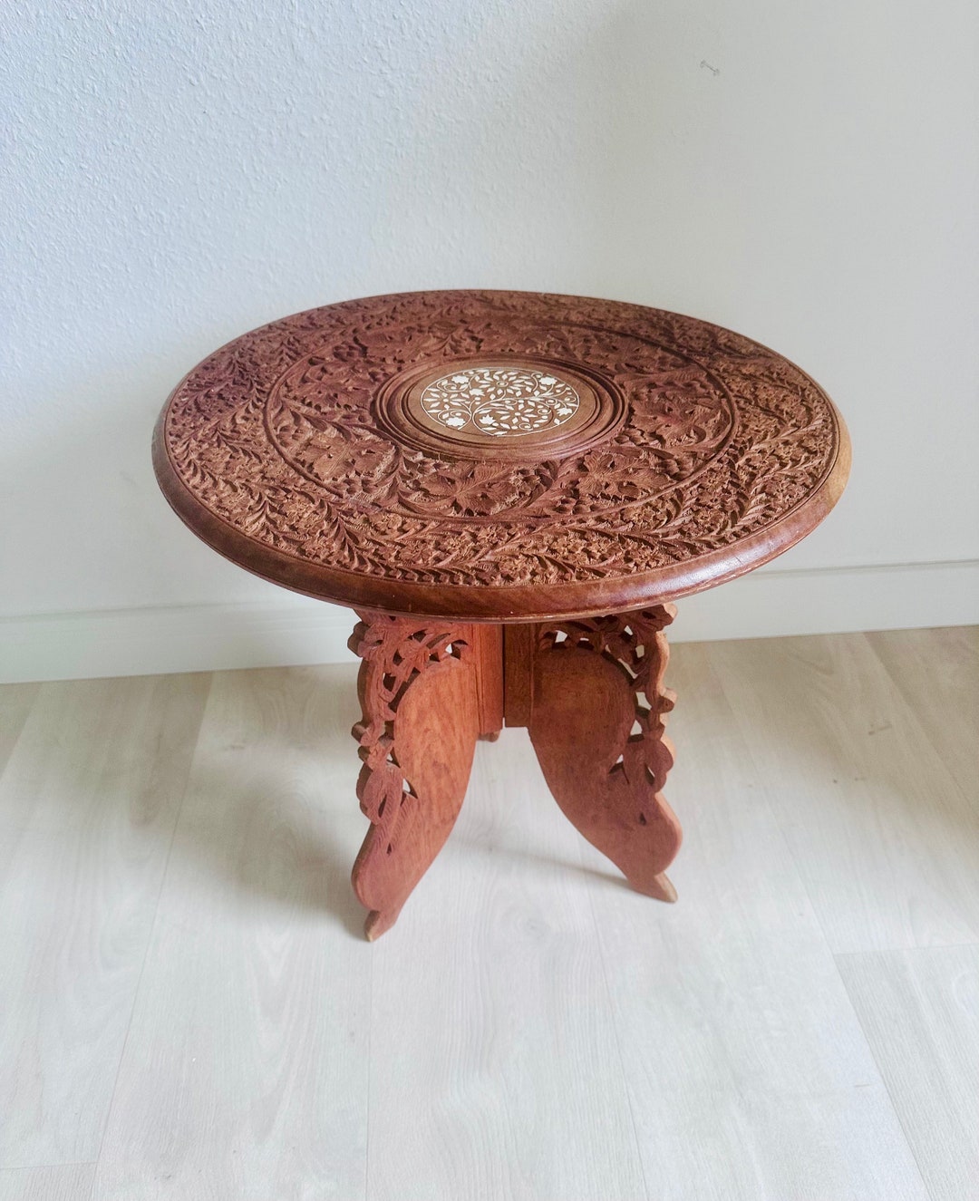 Hand-carved Teak Side Table From India / Vintage Boho Decor Furniture ...