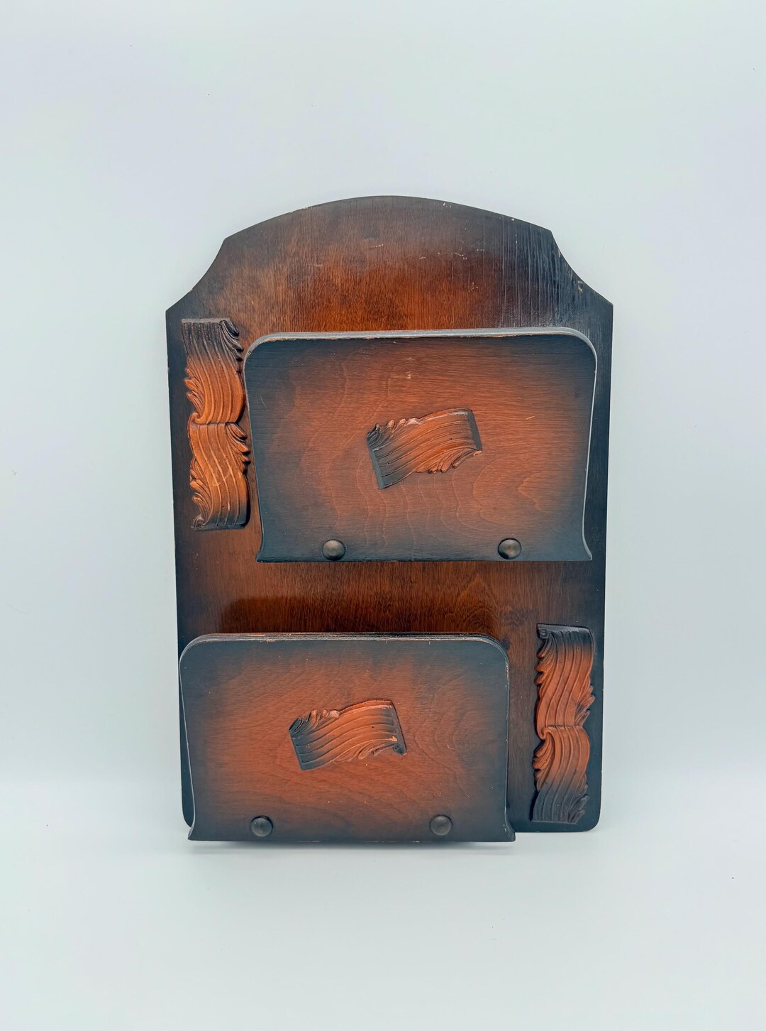 Rustic Wooden Letter Holder Vintage Wall Organizer Mid-century Mail ...