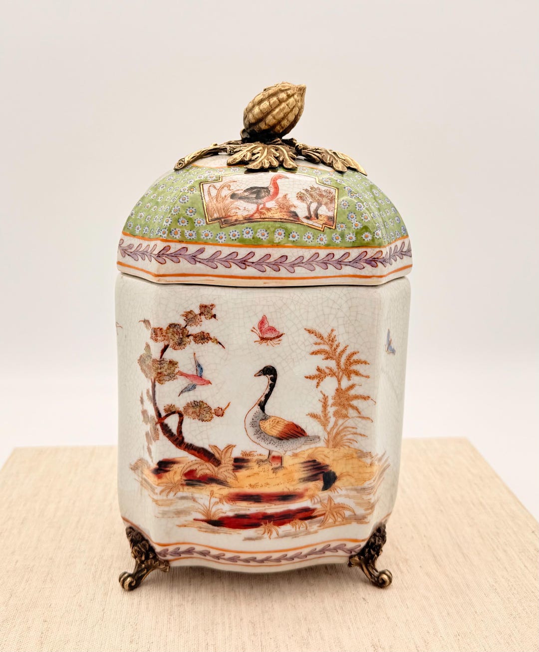 Vintage Porcelain Jar With Brass Accents Wong Lee 1895 Decorative ...