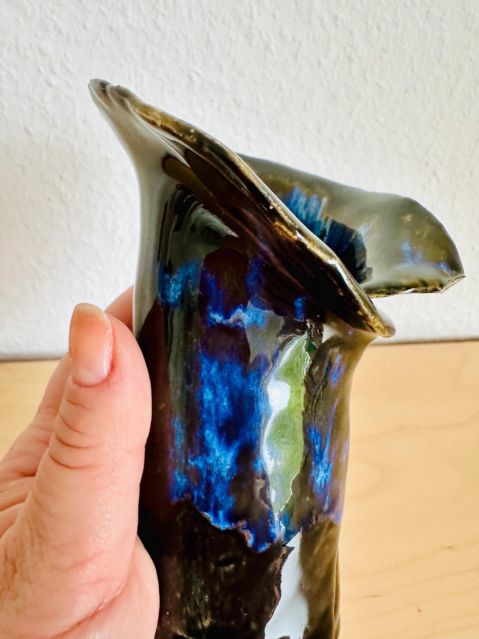 Small Vintage Studio Pottery FAT Lava Vase | Handcrafted Blue-black ...