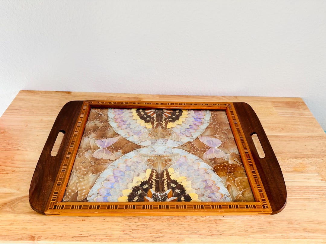 Antique Art Deco Wooden Tray With Exotic Butterflies & Inlays | 1920s ...