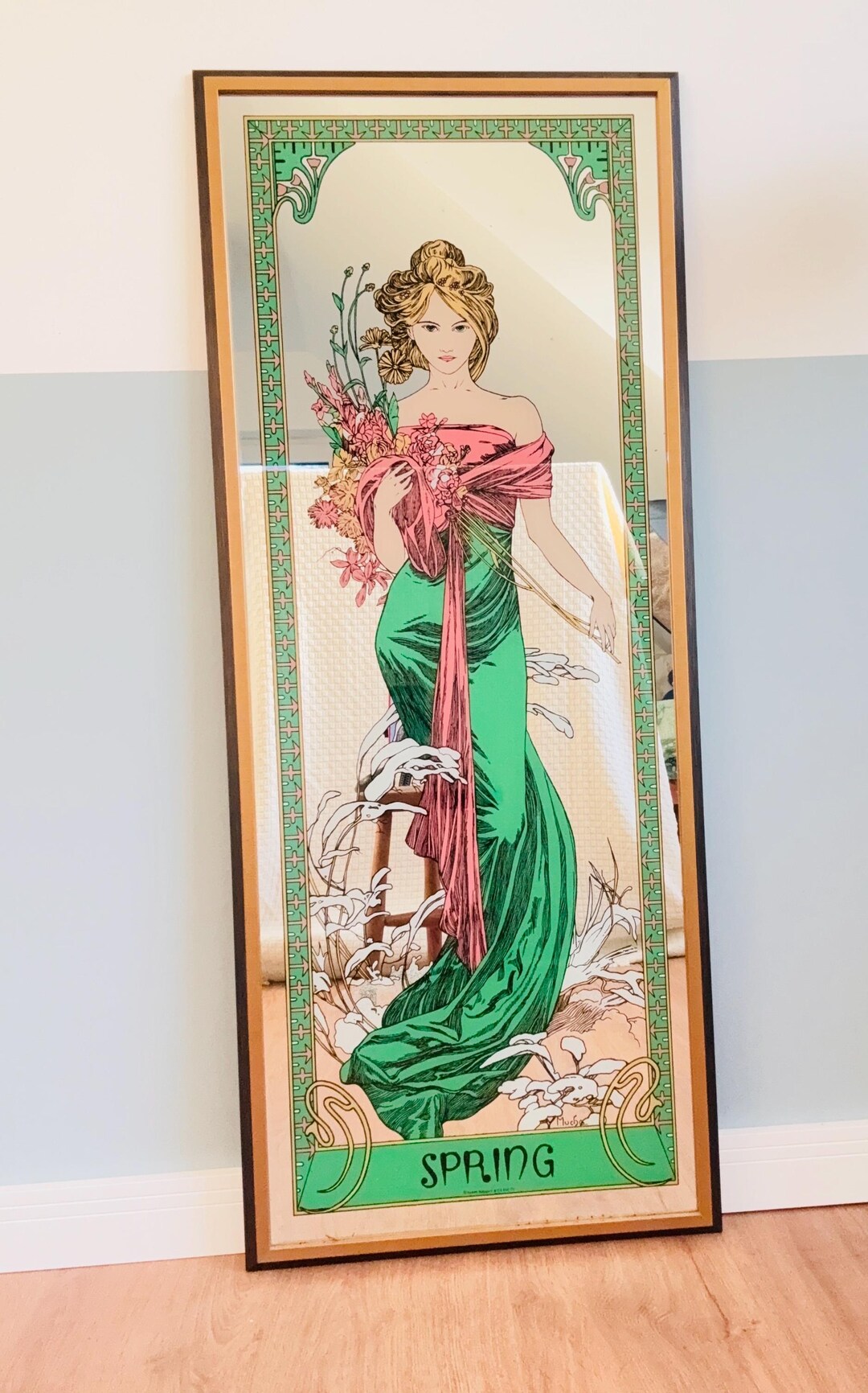 Large Vintage Alphonse Mucha "spring" Mirror Framed Art Nouveau Artwork ...