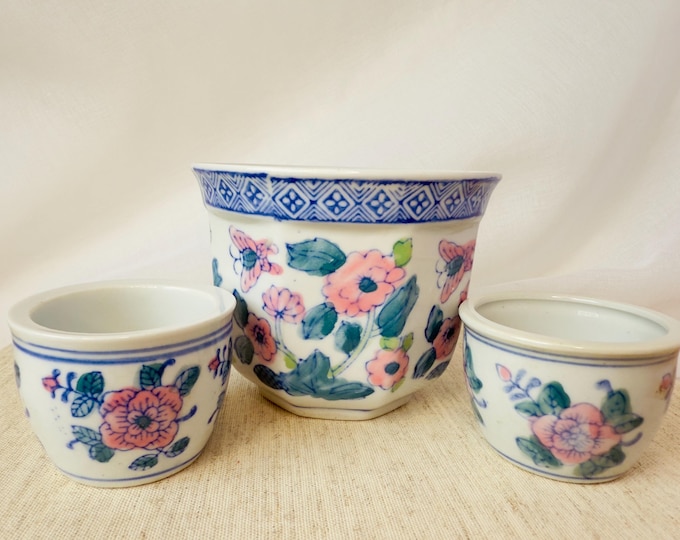 Asian Planter Set Vintage Chinoiserie Pots Small Chinese Flower Pots ...