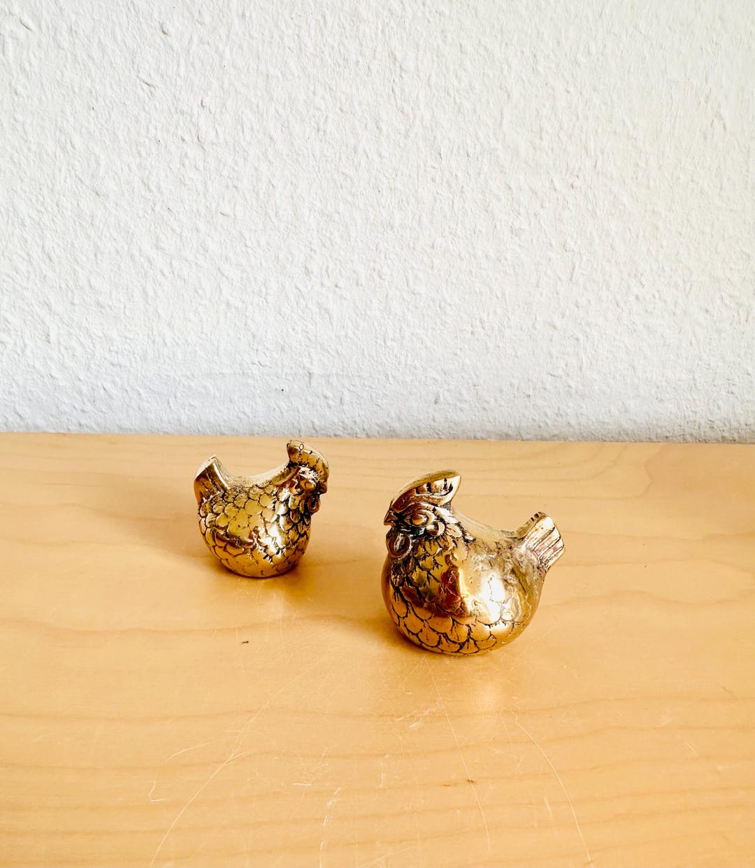 Set of Two Small Decorative Brass Chickens Golden Chicken Decor ...
