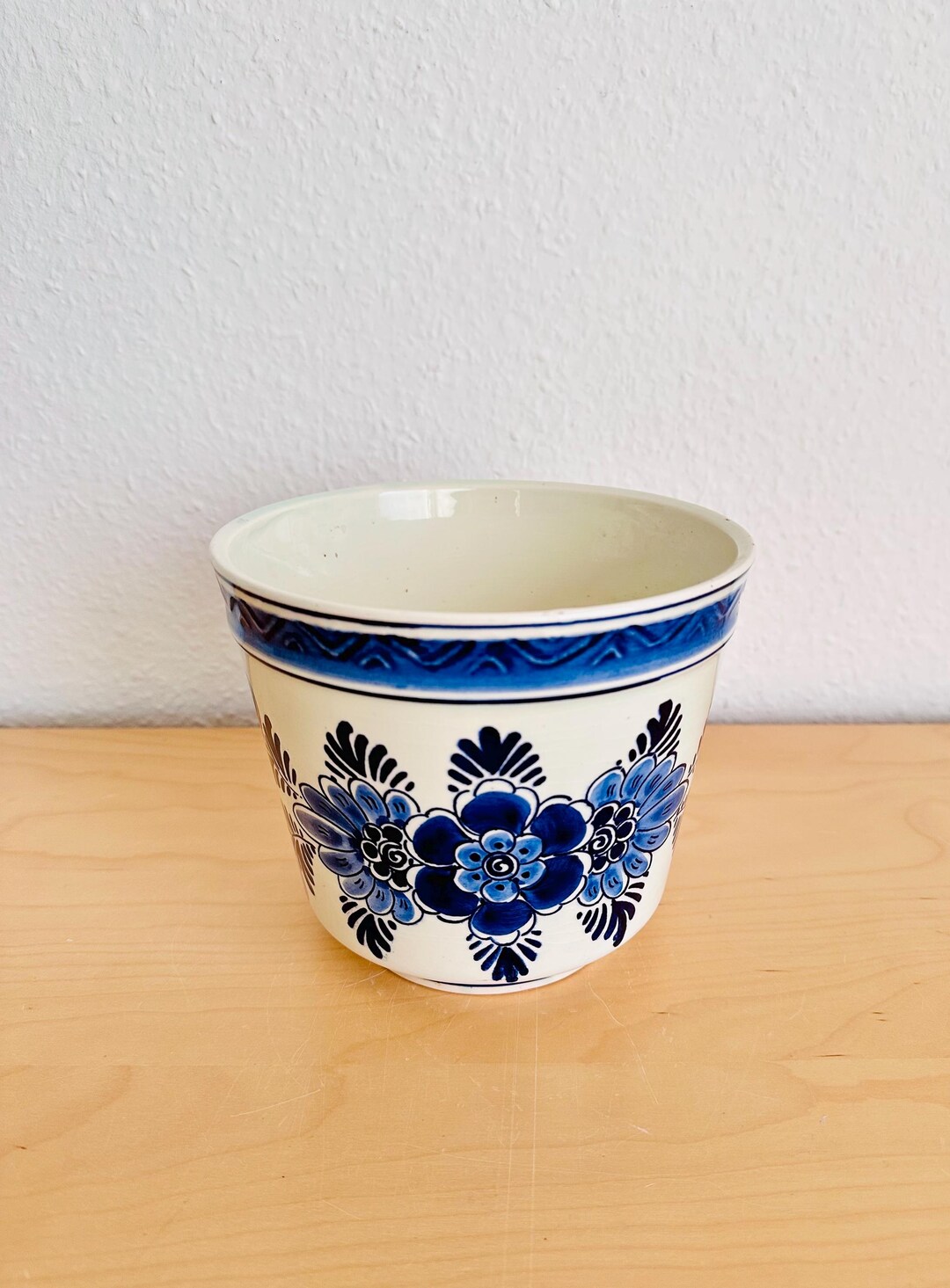Large Original Delft Flower Pot, Made in Holland, Hand-painted, 1970s ...