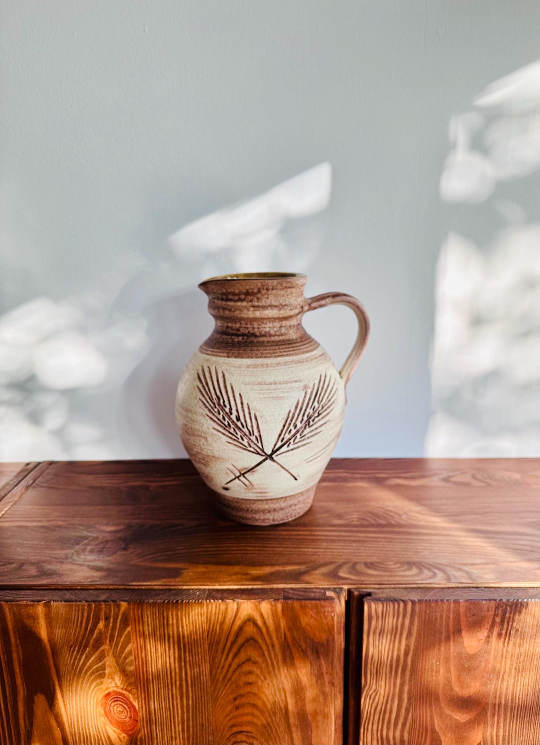 Large Vintage Ceramic Jug 1960s Handmade Pottery Brown Beige Boho ...