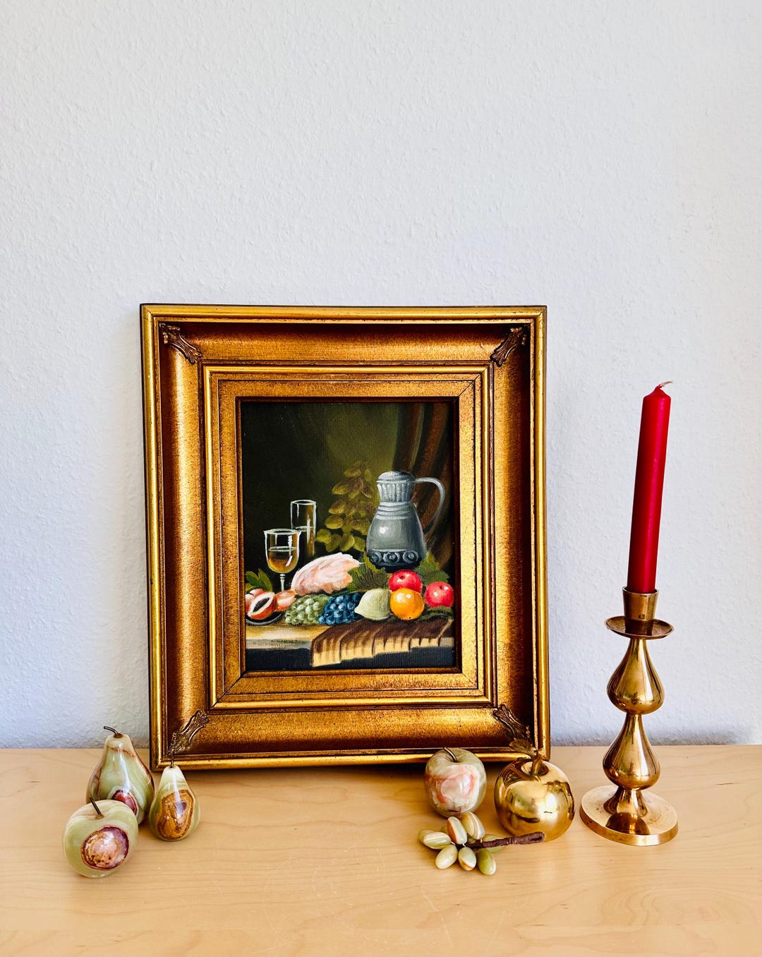 Vintage Oil Painting Still Life Dining Table | Painting in Gold Frame ...