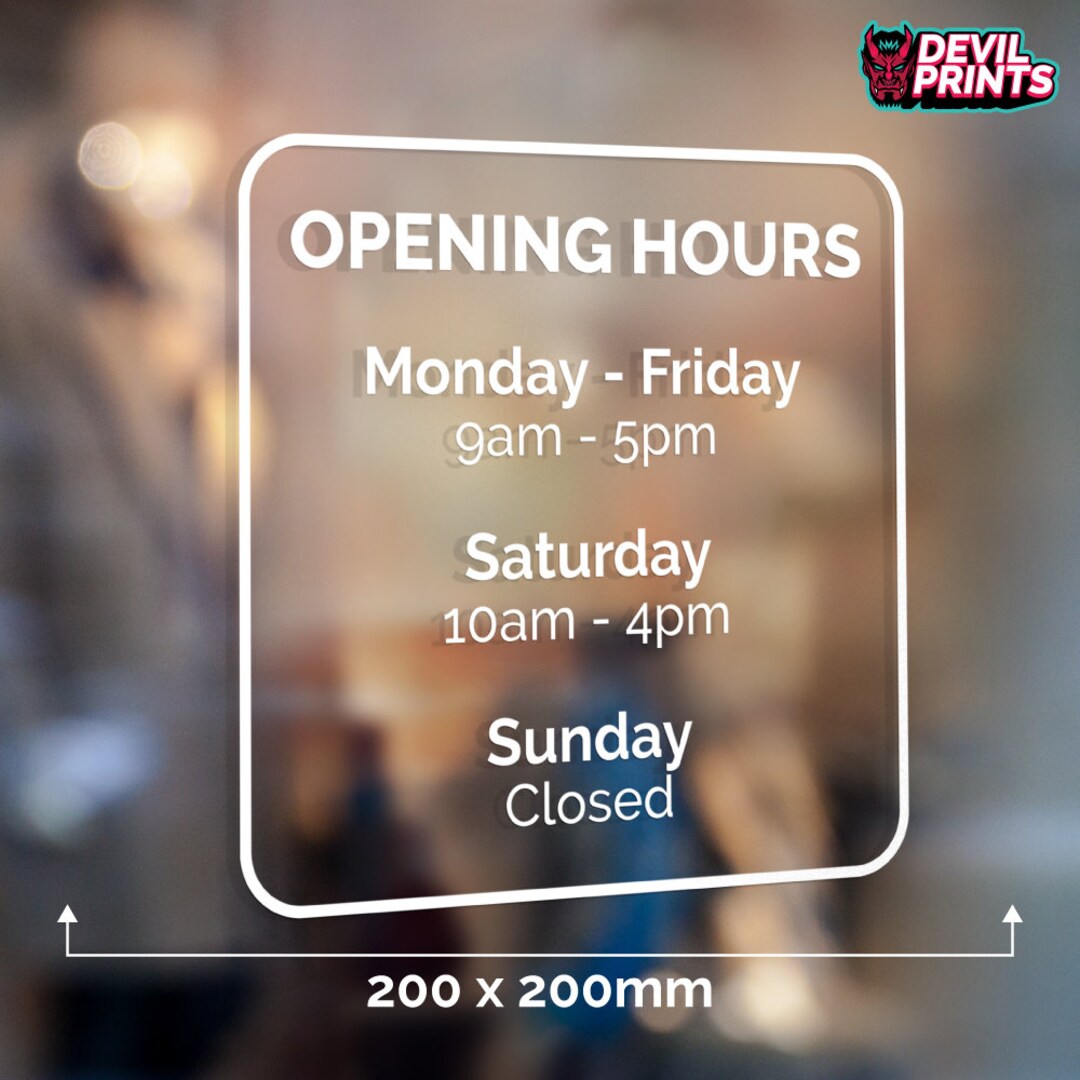 OPENING HOURS With Custom Business Logo Shop Owner Window Door Sticker ...