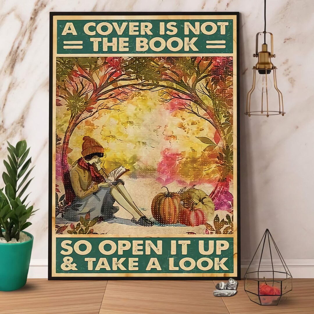 A Cover is Not the Book Poster Girl Read Book Autumn Tree - Etsy