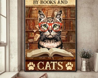 Books and Cat Poster - Etsy