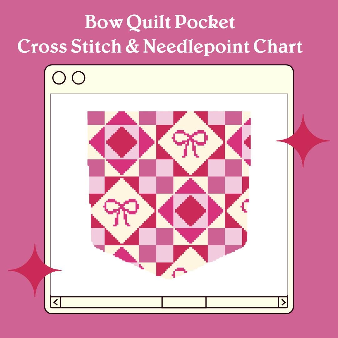 Bow Quilt Pocket Needlepoint Chart & Cross Stitch Pattern | Needlepoint ...