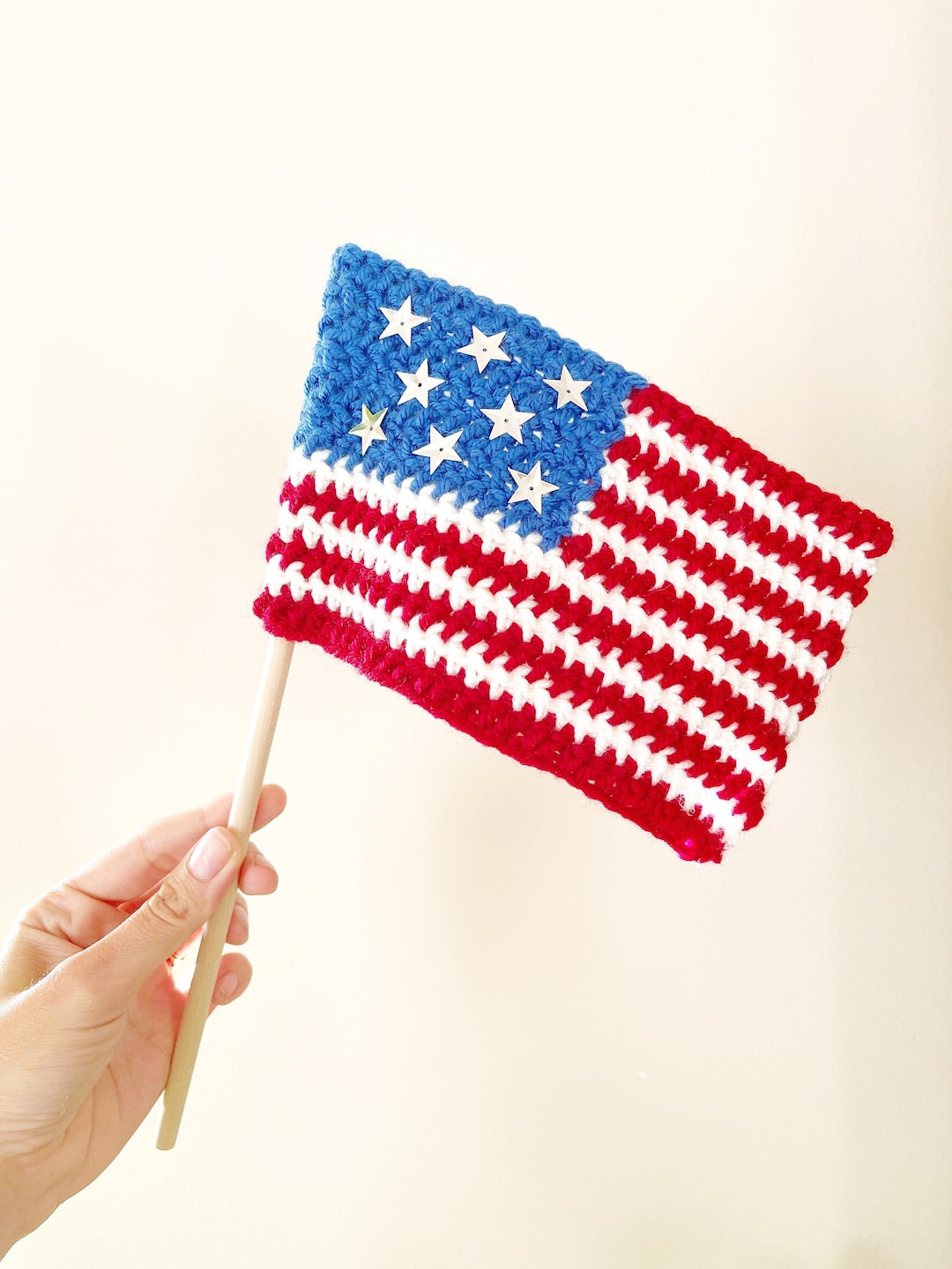 Crochet American Flag on a Pole Tutorial Pattern American Flag Crochet ...