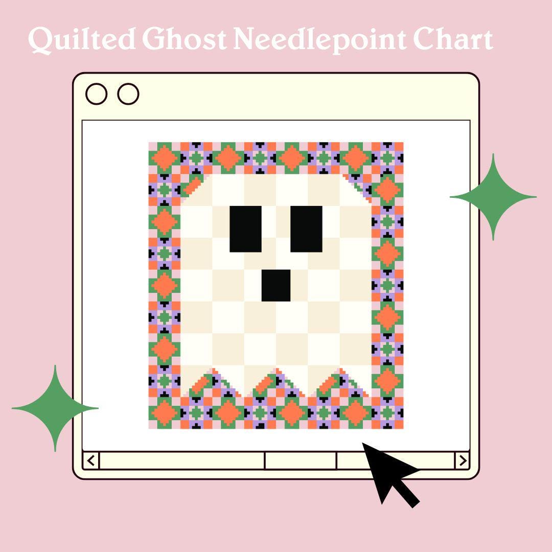 Quilted Ghost Needlepoint Chart & Cross Stitch Pattern | Halloween ...