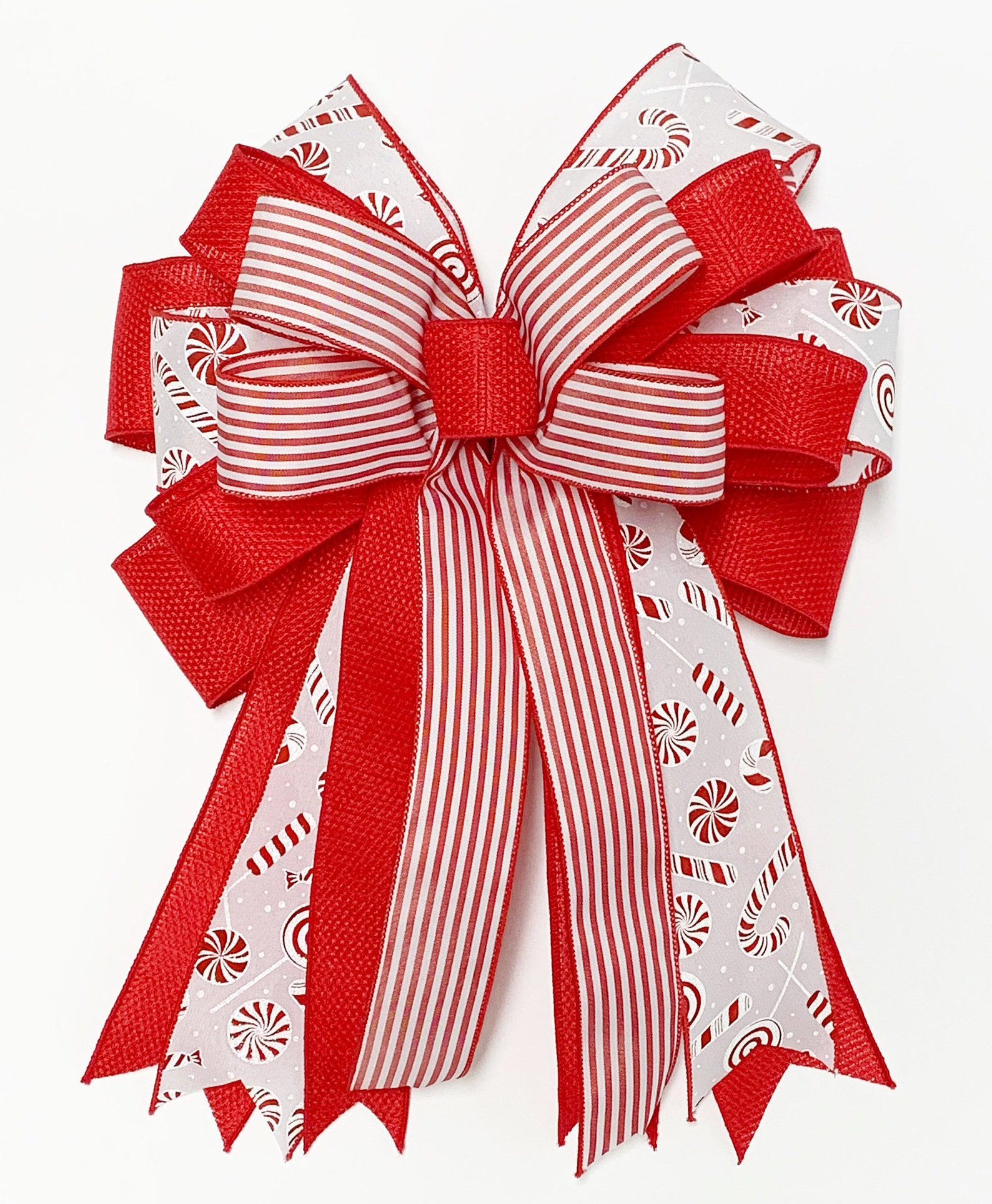 Candy Cane Bow, Premade Bow for Wreath, Christmas Wreath Bow, Tree ...