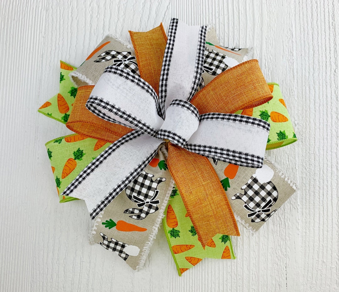 Easter Bunny Wreath Bow, Carrot Bow, Lantern Spring Bow, Farmhouse ...