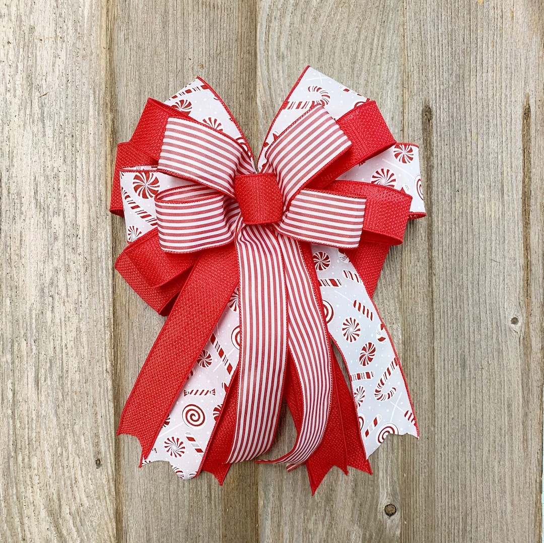 Candy Cane Bow, Premade Bow for Wreath, Christmas Wreath Bow, Tree ...