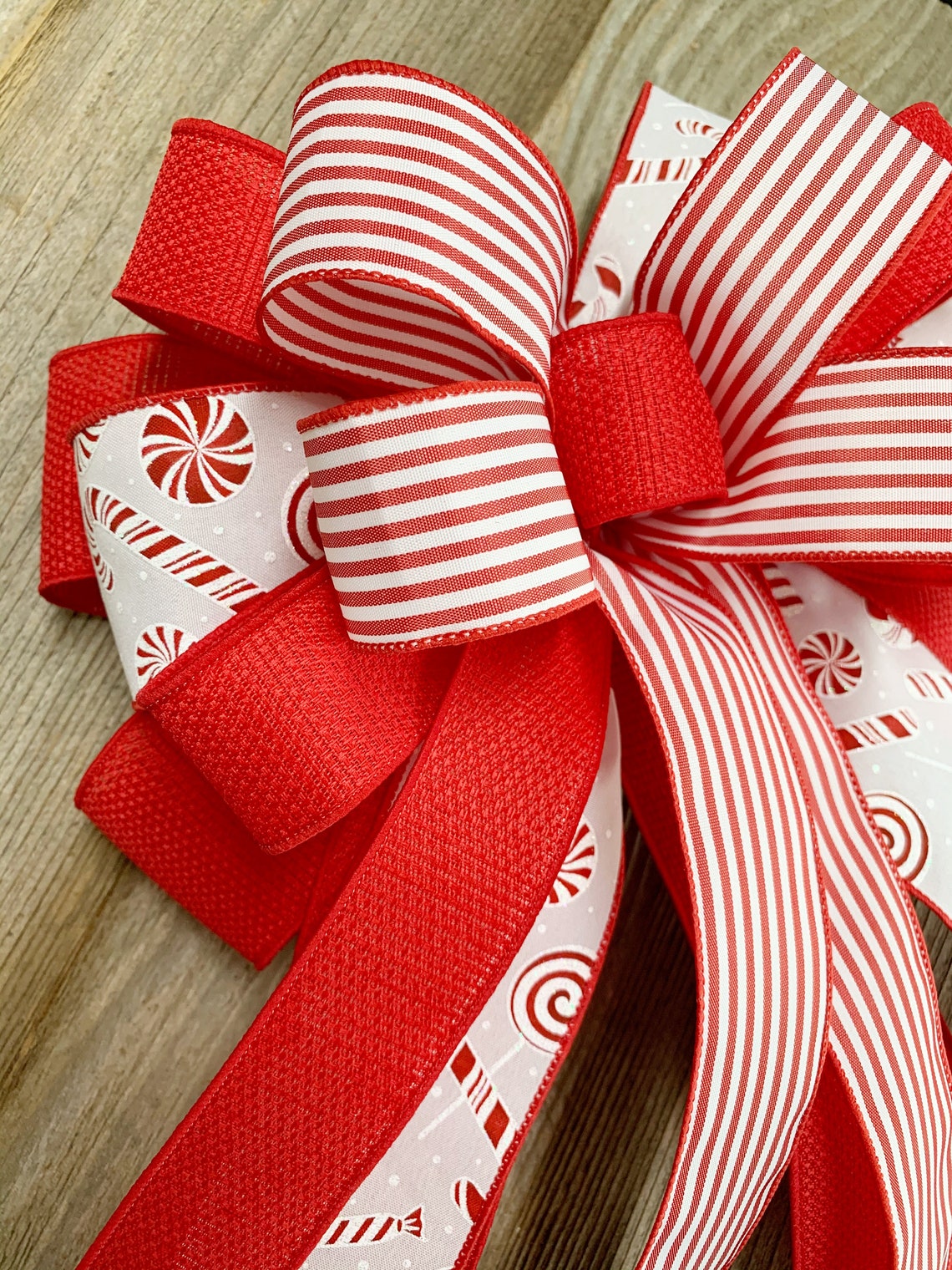Candy Cane Bow Premade Bow for Wreath Christmas Wreath Bow | Etsy