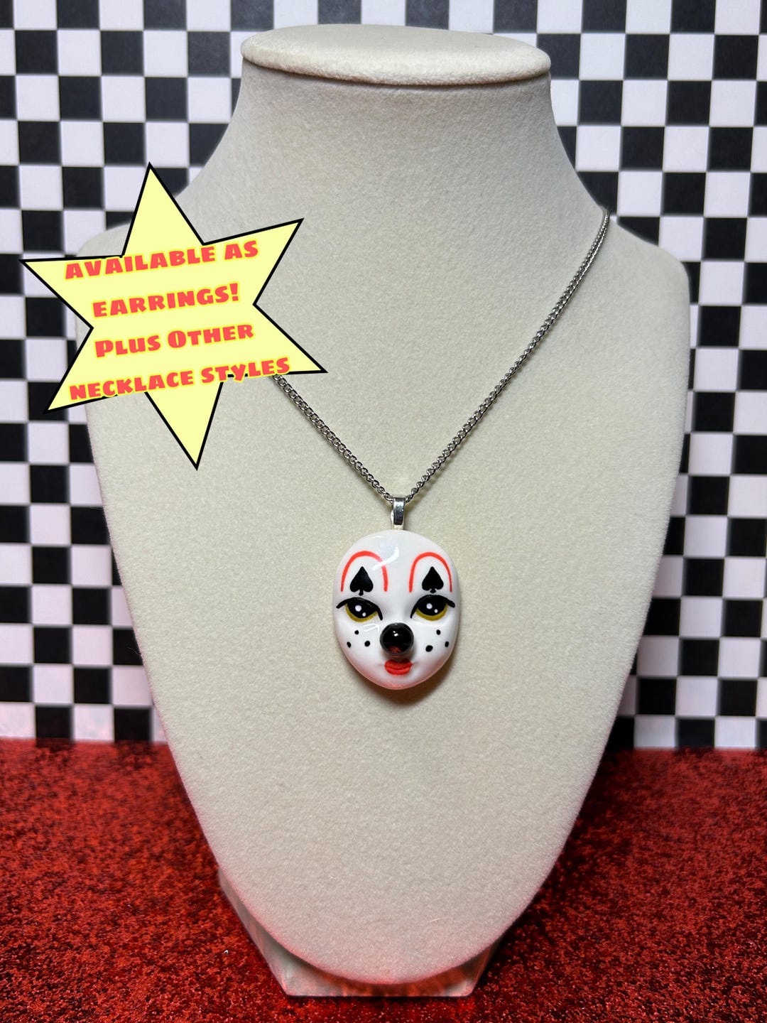 Queen of Spades Clown, Playing Card Suits Pierrot Mime Choker Necklace ...