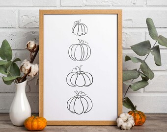 Minimal Pumpkin Print Fall Decor, Pumpkin Printable Wall Art, Farmhouse ...