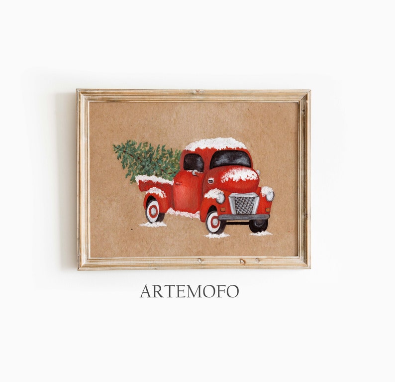 Christmas Truck Printable Wall Art, Vintage Christmas Printable Art ...