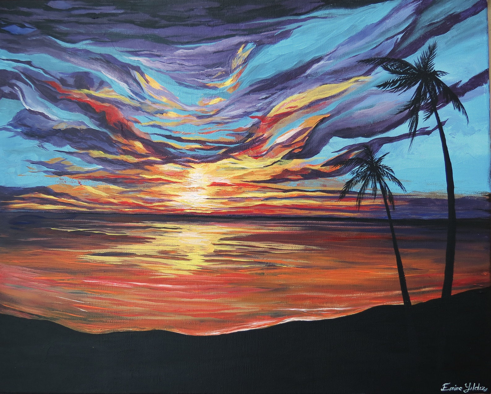 Original Abstract Seascape Painting Acrylic on Canvas, Colorfully Wall ...